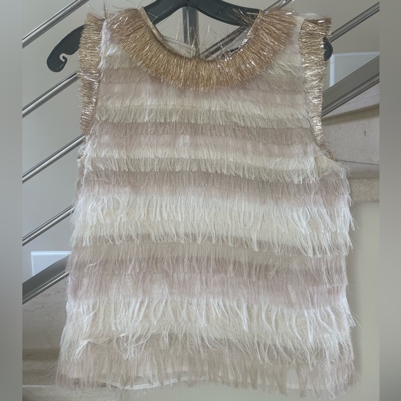 Cynthia Rowley | Tops | Elegant Cream And Gold Fringe Top | Poshmark